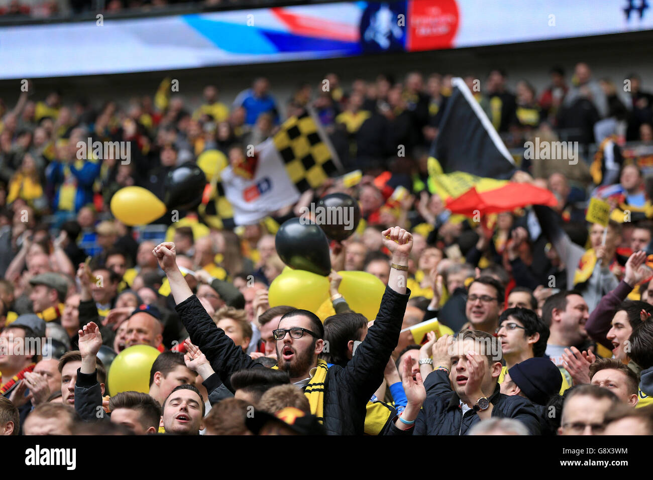 Watford fans cheer on side in stands hi-res stock photography and ...