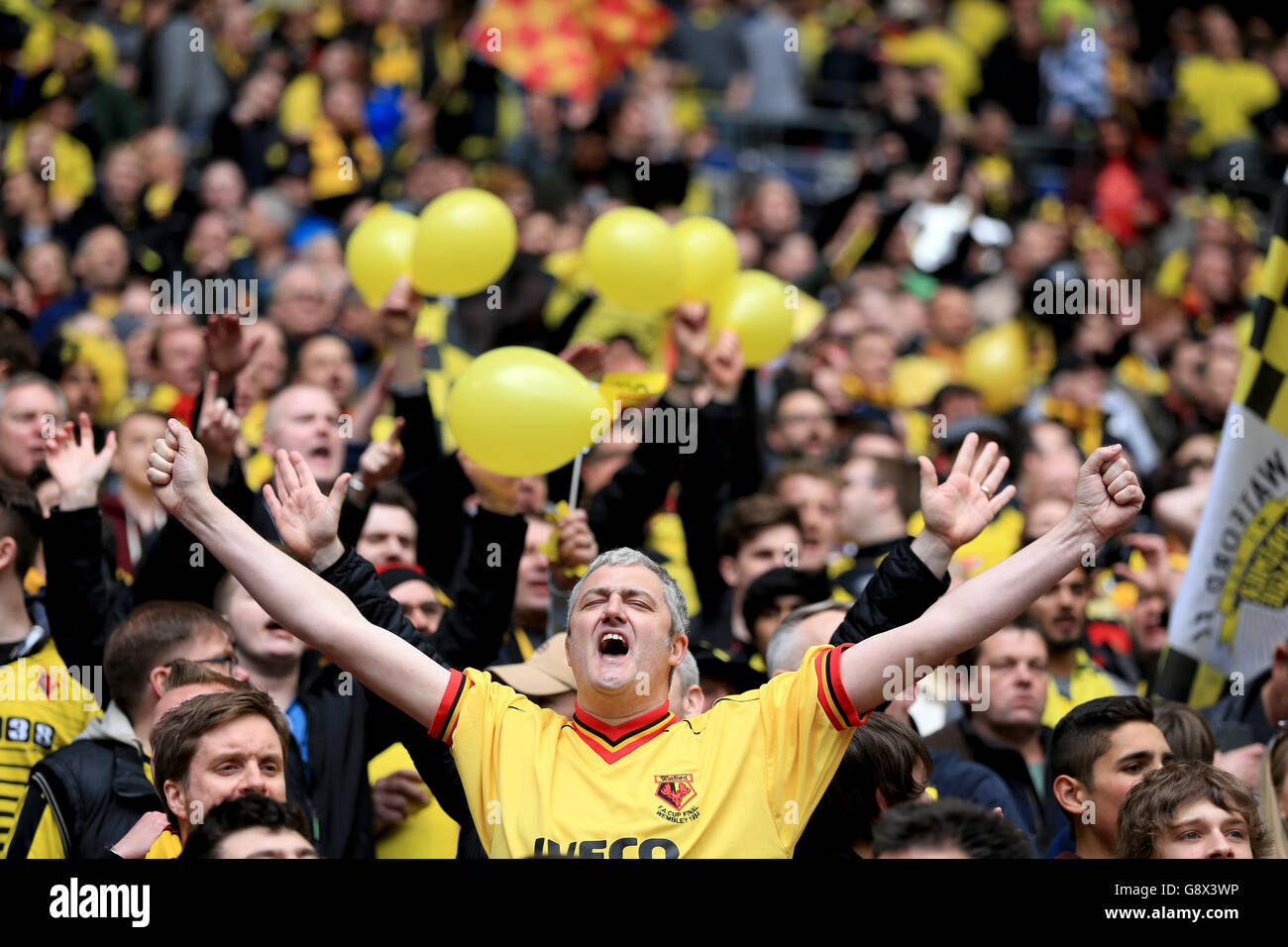 Watford fans cheer on their side in the stands during the Emirates FA ...