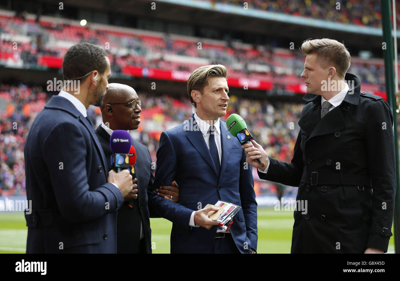 BT Sport TV presenters (left-right) Rio Ferdinand, Ian Wright, Crystal ...