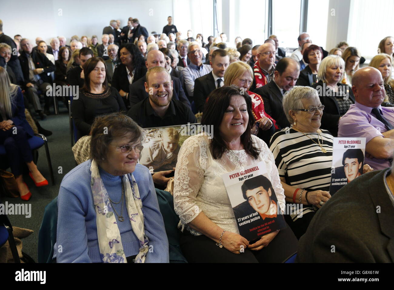 Relatives of victims at a press conference in Warrington, after the ...