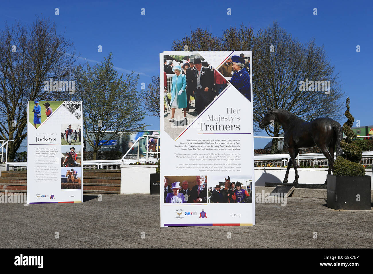 A statue of Generous a former Derby winner at Epsom Downs Racecourse ...