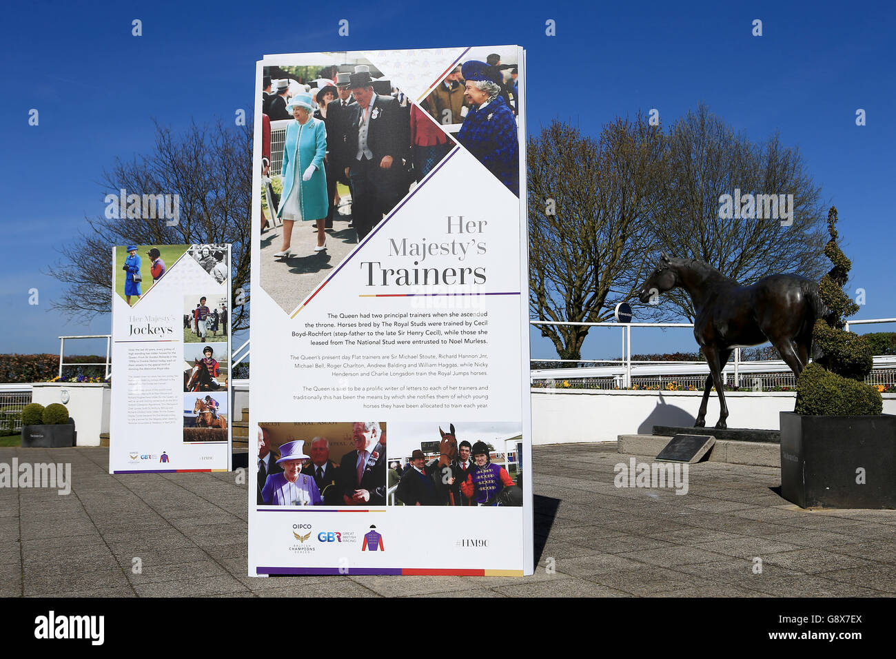 A statue of Generous a former Derby winner at Epsom Downs Racecourse ...