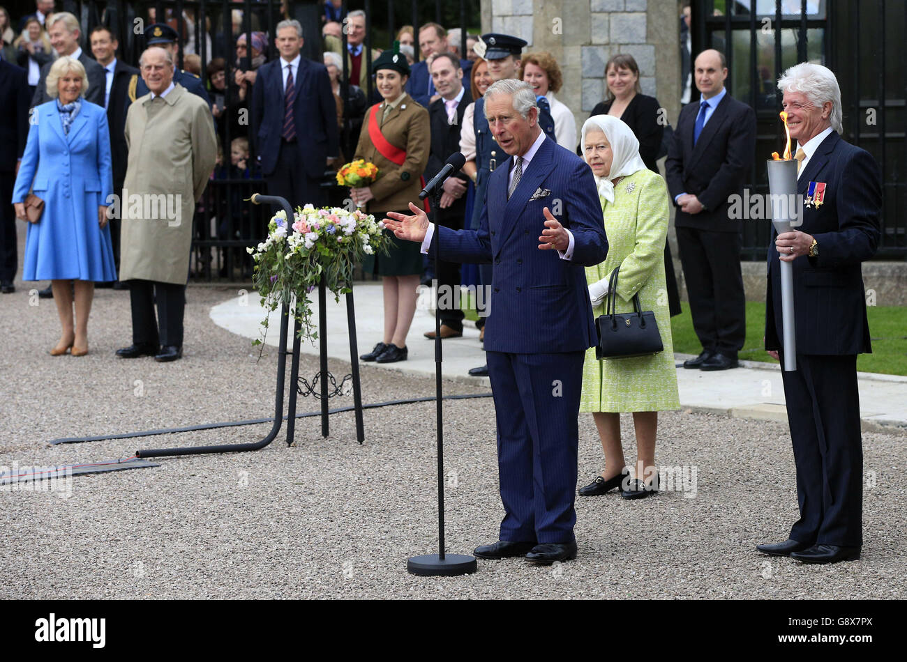 The Prince of Wales and Queen Elizabeth II attend a beacon lighting ...