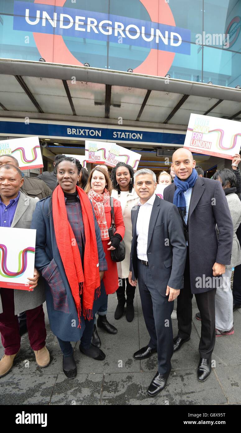Labour's candidate for Mayor of London Sadiq Khan (second right) and ...