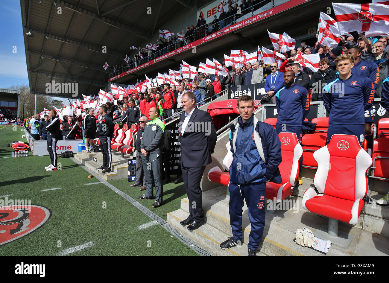 Blackpool manager Neil McDonald (centre) and his backroom staff before ...