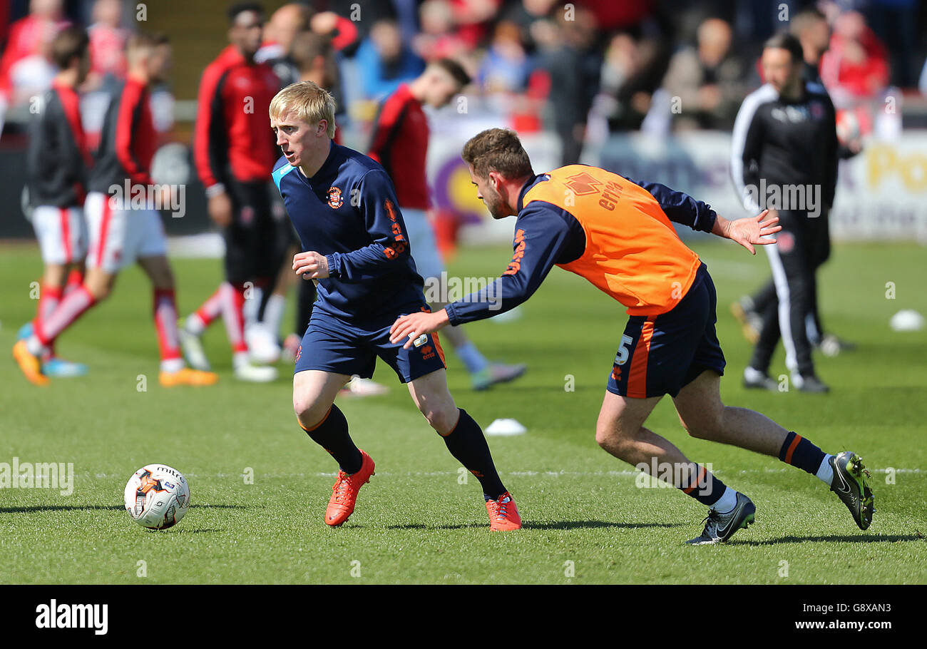 Blackpool's Mark Cullen (left) and Clark Robertson during practice ...