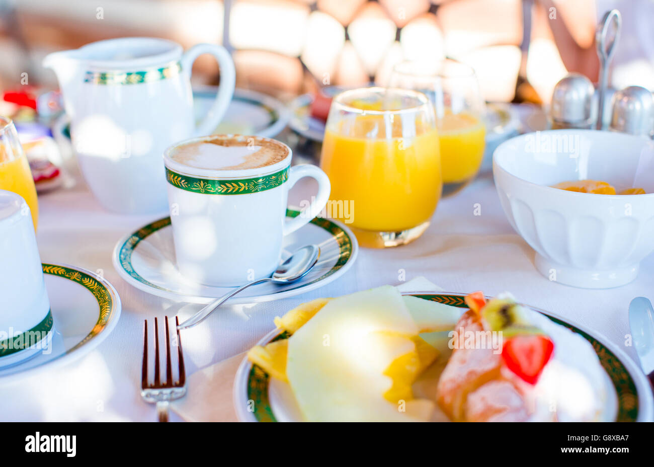 Healthy breakfast in restaraunt resort outdoor Stock Photo - Alamy