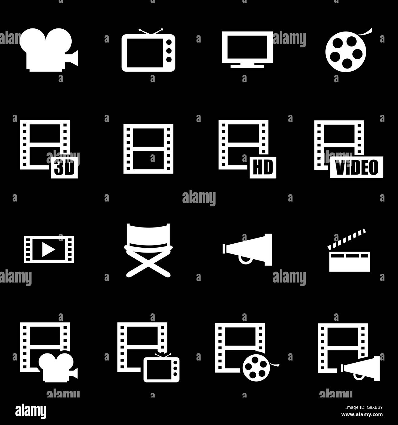 Vector white movie icon set Stock Vector Image & Art - Alamy