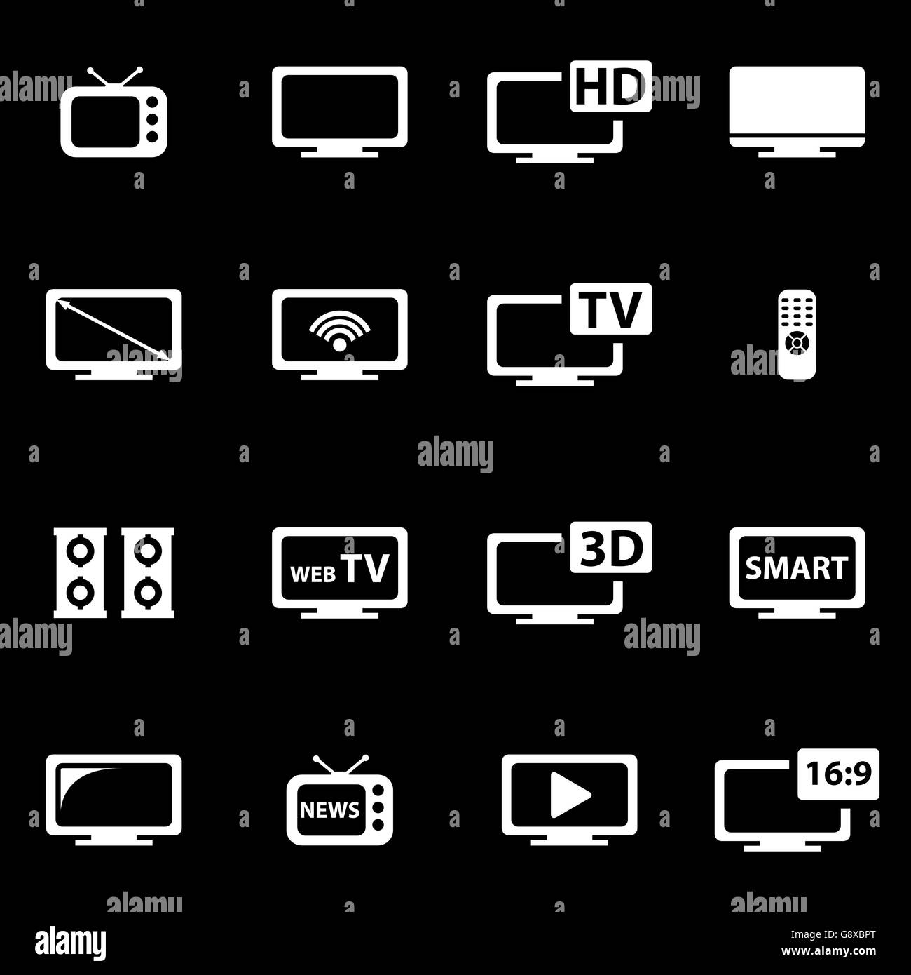 Vector white tv icon set Stock Vector Image & Art - Alamy
