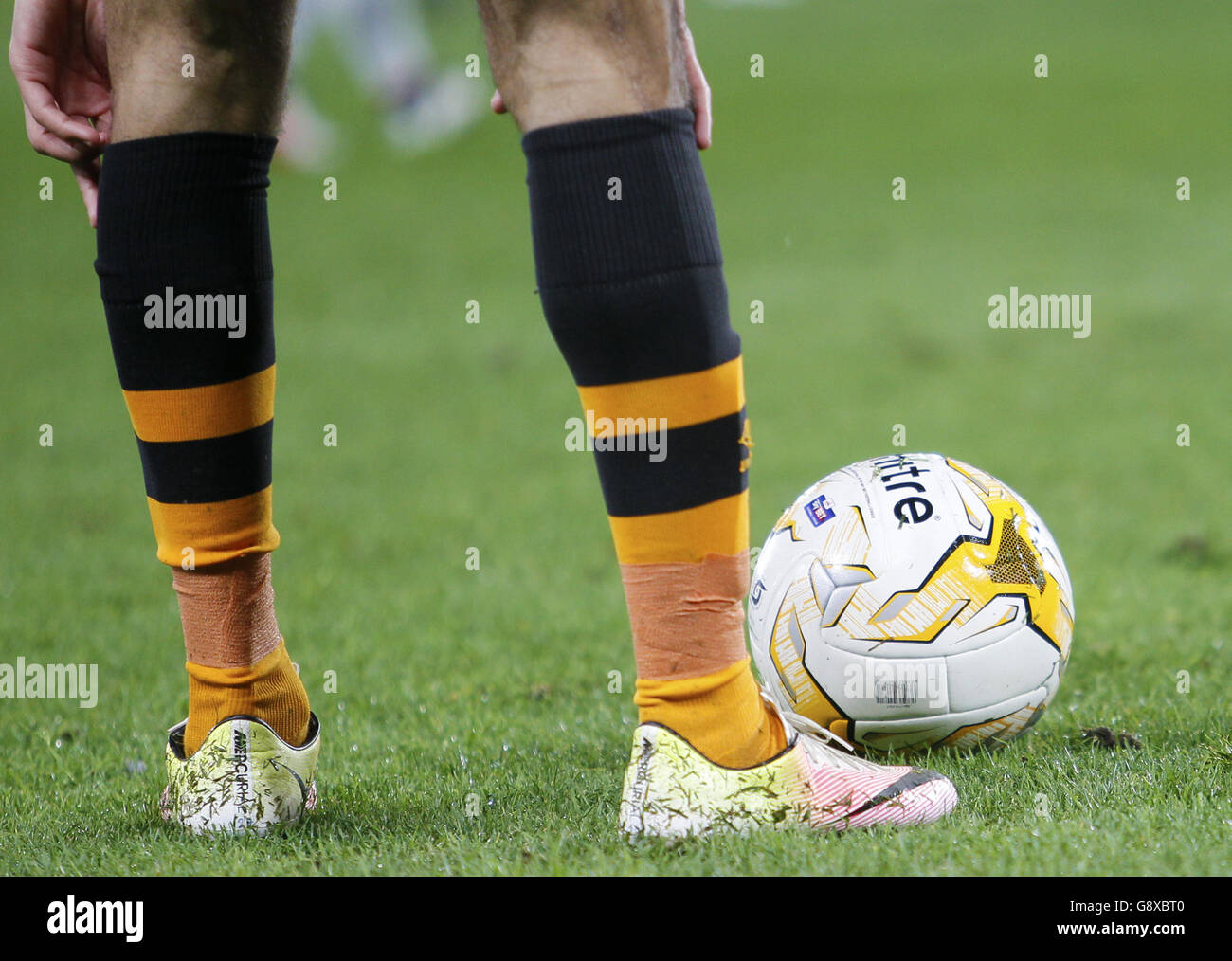 A Hull City player prepares to take a free kick during the Sky Bet ...
