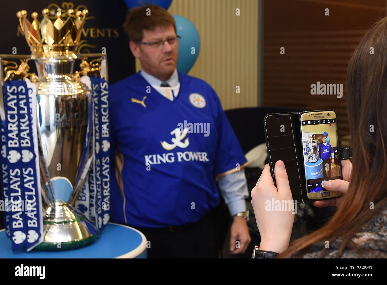 Leicester premier league title trophy hi-res stock photography and ...