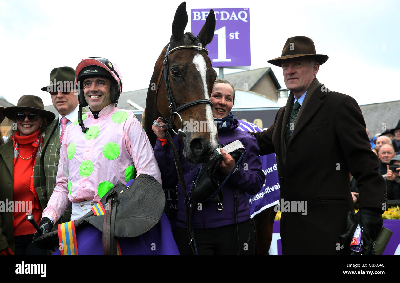 Jockey Ruby Walsh with trainer Willie Mullins (right) after winning the ...
