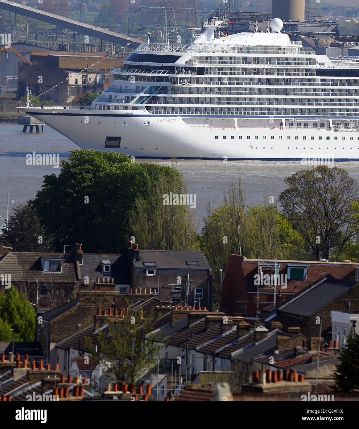 The Viking Sea cruise ship passes Gravesend in Kent on her way up the ...