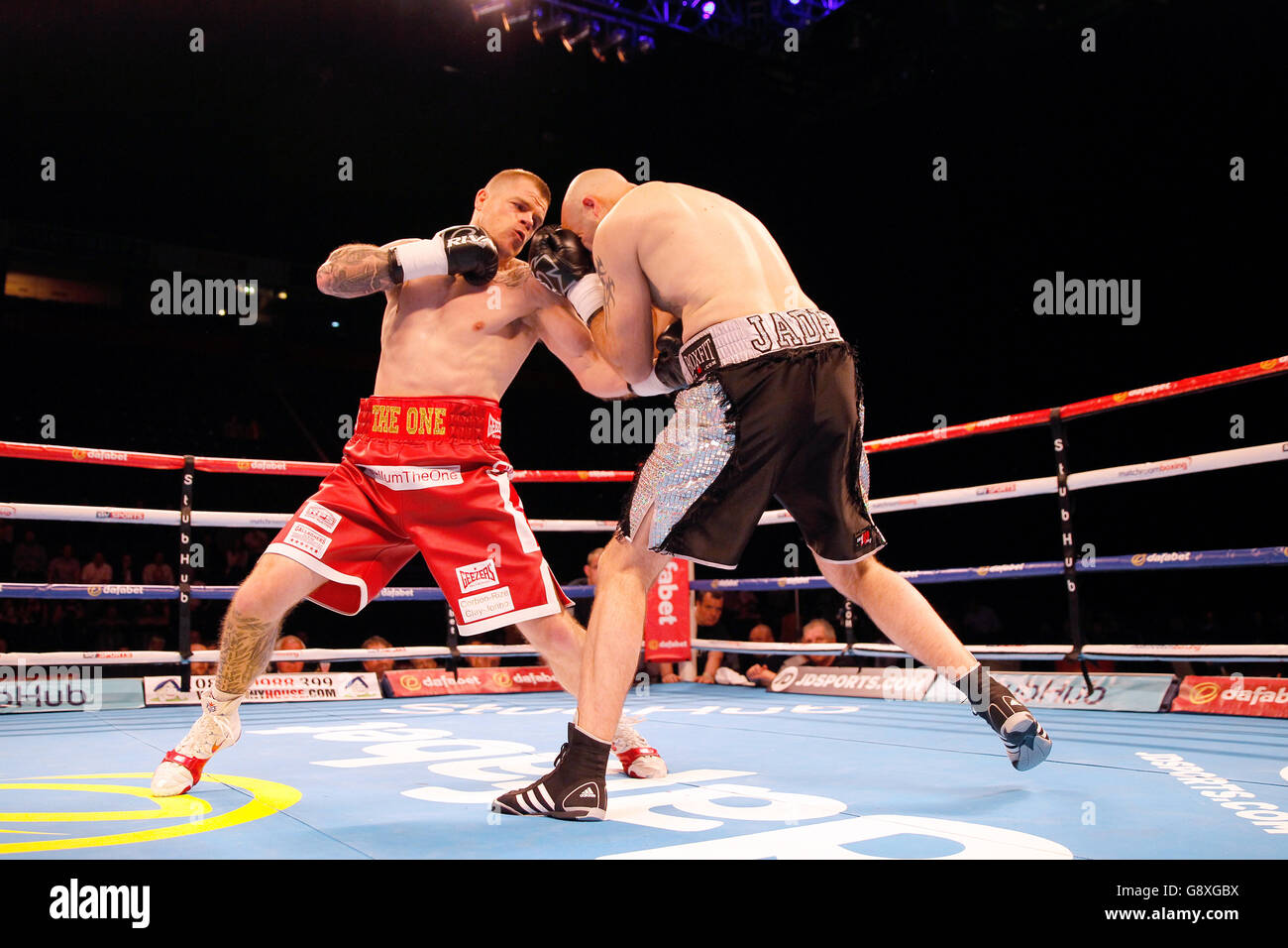 Callum Johnson (left) and Richard Horton during the Light-Heavyweight ...
