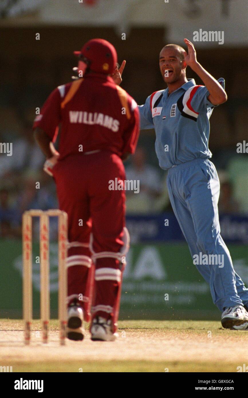 England's Dean Headley (right) shows his delight after having West ...