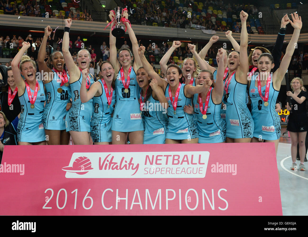 Surrey storms hannah reid lifts the trophy hi-res stock photography and ...