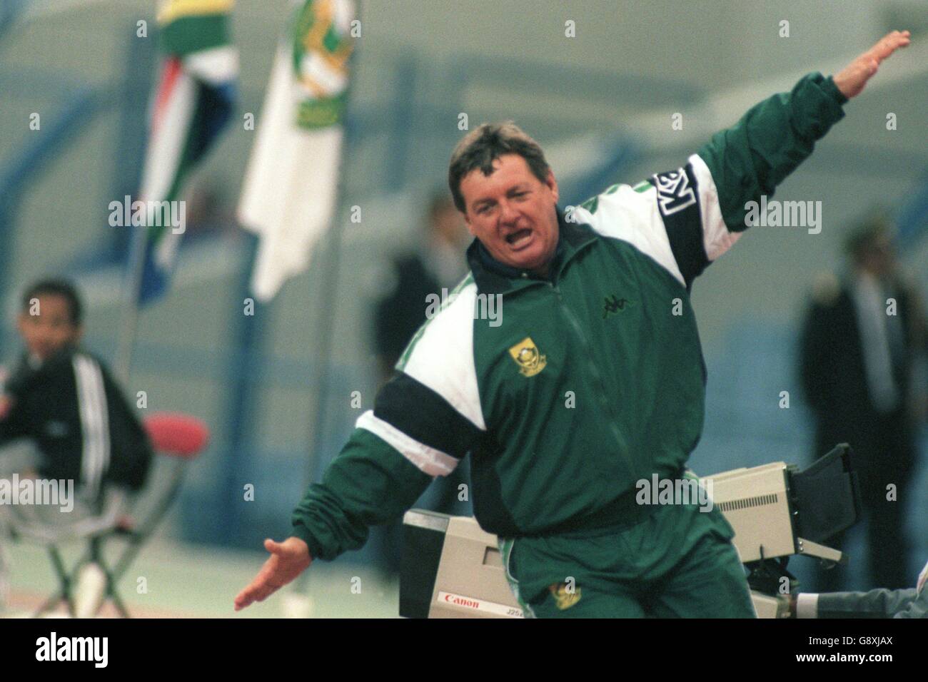 South Africa manager Clive Barker celebrates his team's equaliser Stock ...