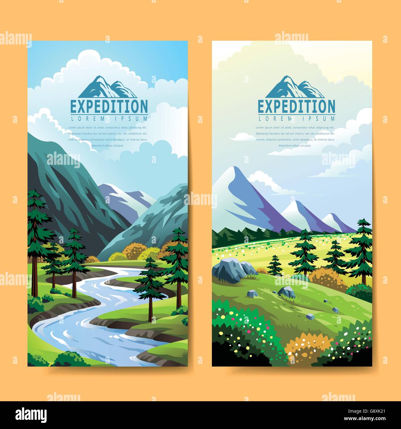 Expedition banner template design. Fantastic nature scenery Stock ...