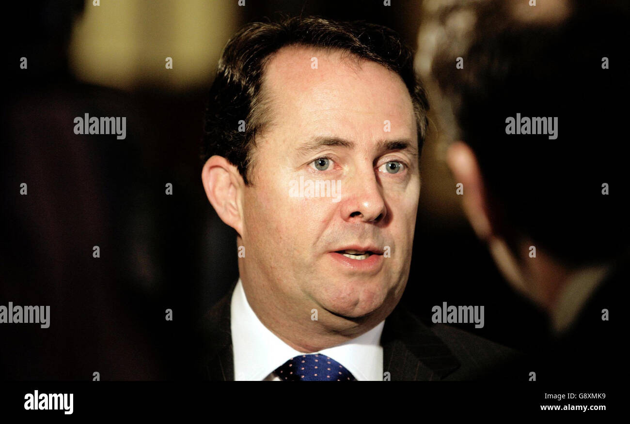 Conservative leadership contender Liam Fox gives an interview at the ...