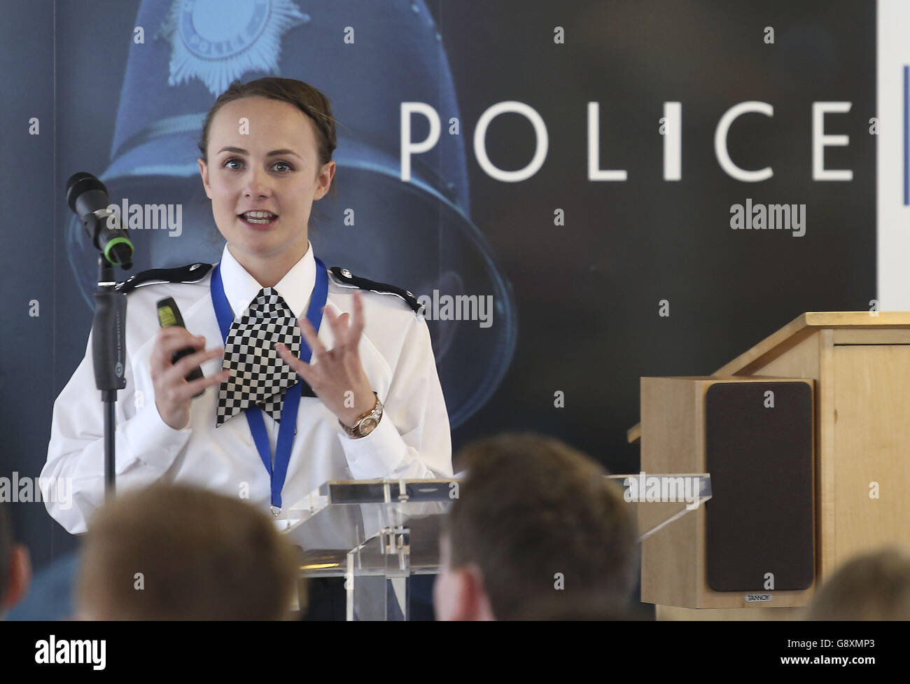 PC Grace Turner speaking at the Police Now 100 day impact event, a ...