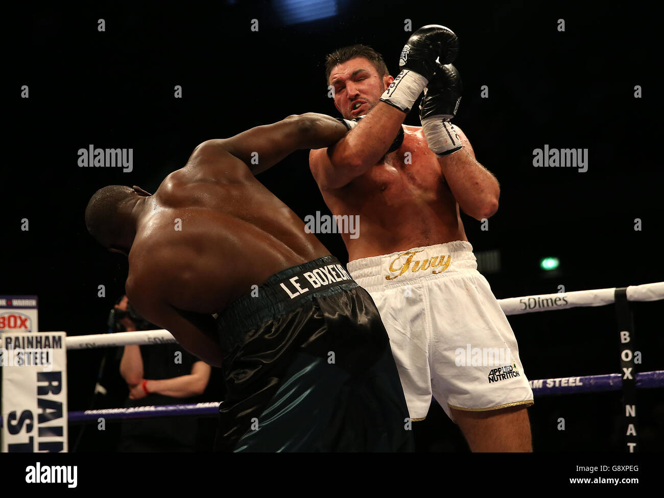 Copper Box Arena Boxing. Hughie Fury (right) and Fred Kassi during the Vacant WBO ...