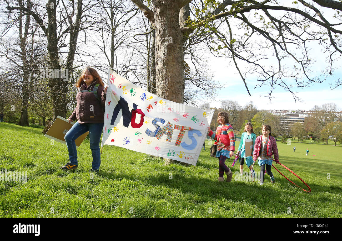 Parents hold a rally with their children in Preston Park, Brighton, in ...