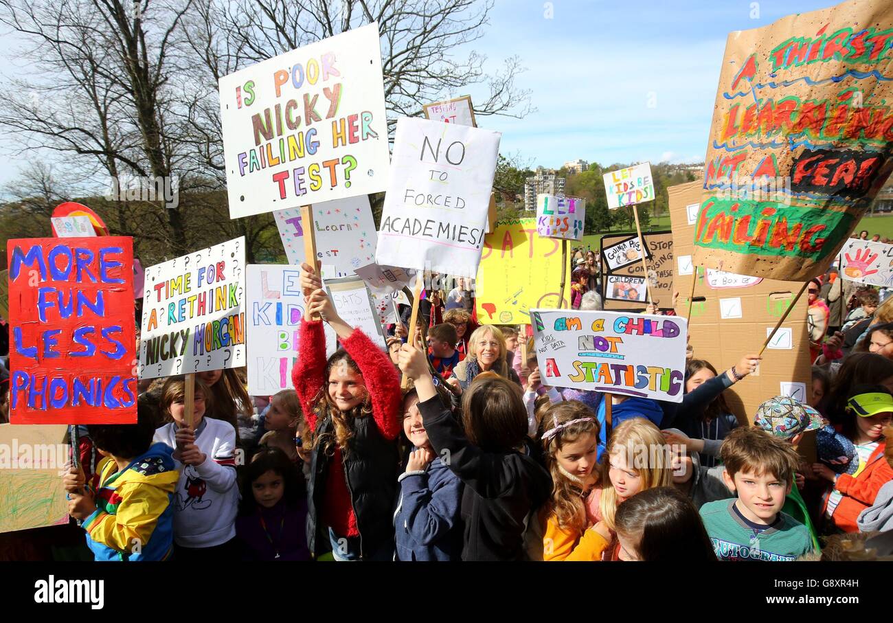 Parents hold a rally with their children in Preston Park, Brighton, in ...