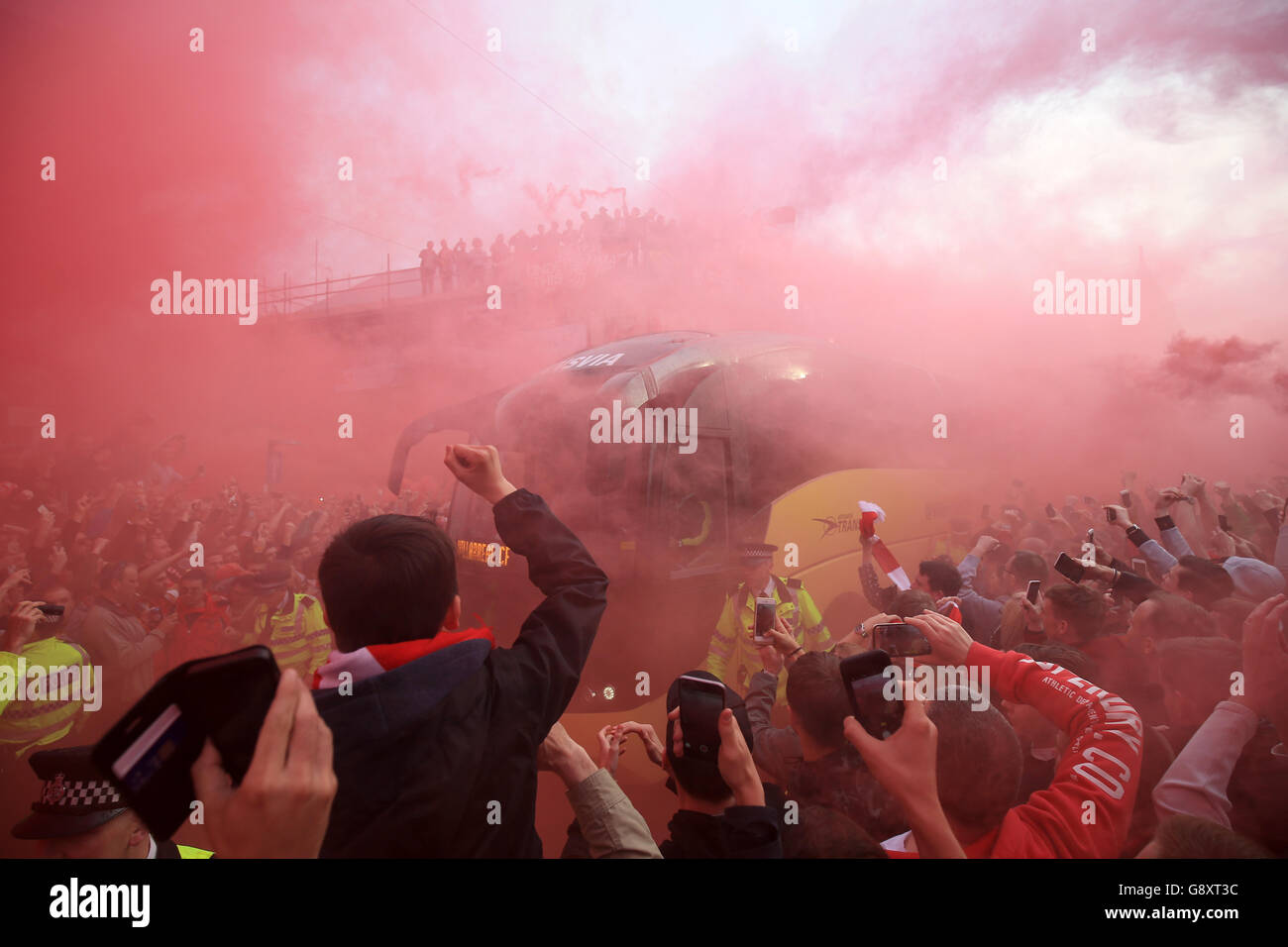 Liverpool fans light flares hi-res stock photography and images - Alamy
