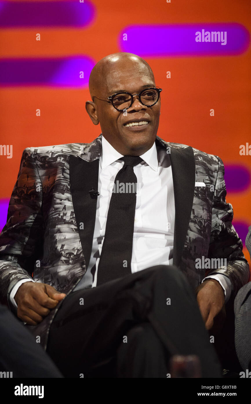 Samuel l jackson during filming of the graham norton show hi-res stock ...