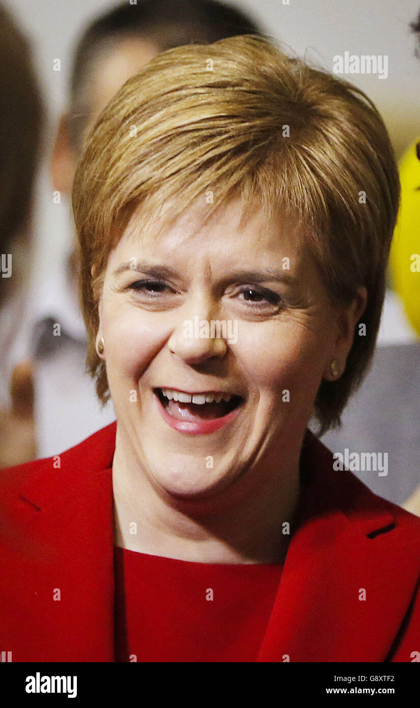 SNP leader Nicola Sturgeon arrives a Scottish Parliament election count ...
