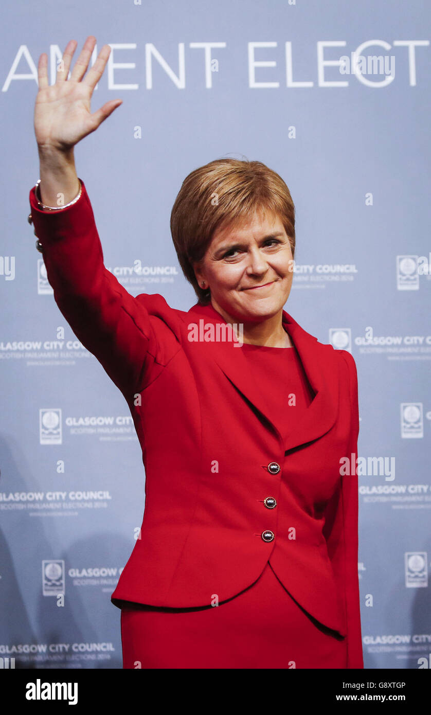 SNP leader Nicola Sturgeon celebrates after retaining her seat at a ...