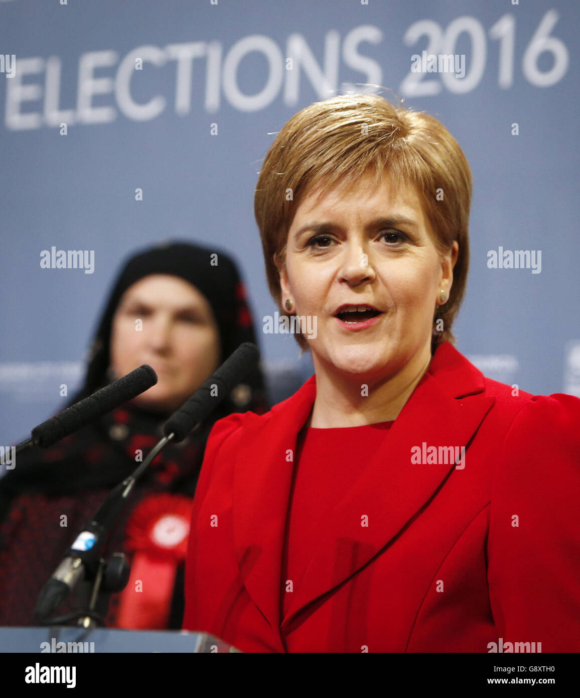SNP leader Nicola Sturgeon celebrates after retaining her seat at a ...