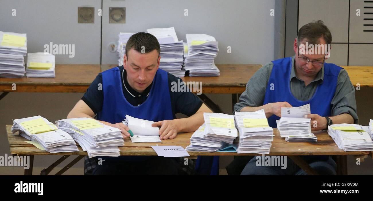 Counting of votes continues at the Foyle Arena in Londonderry in the ...
