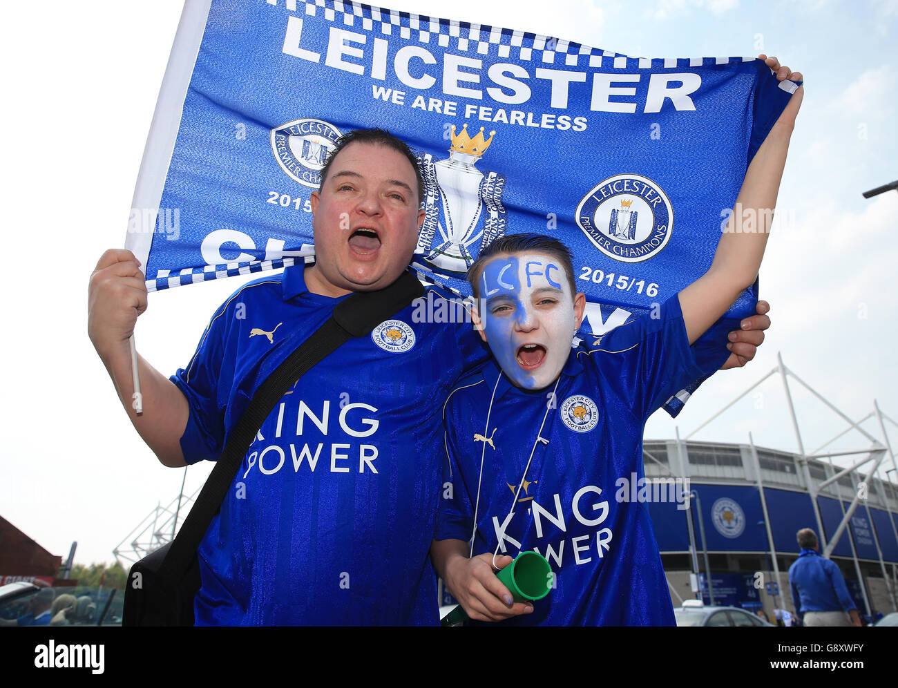 Leicester City fans outside the King Power Stadium before the Barclays ...
