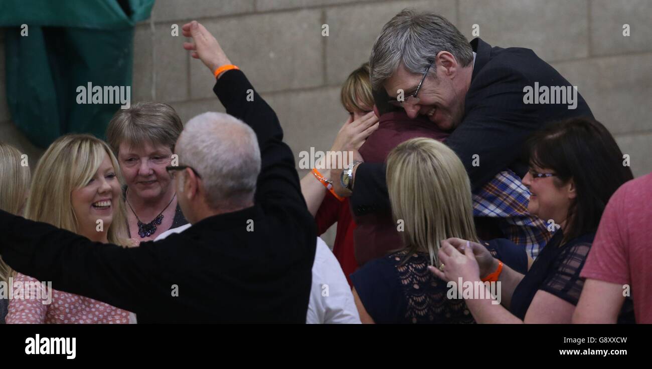 Catherine Seeley (left) and John O'Dowd (right) of Sinn Fein celebrate ...