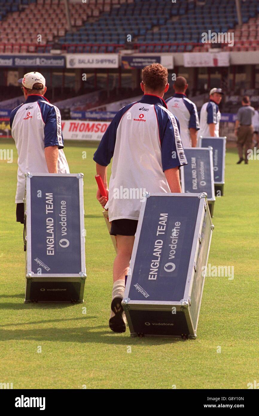 England players return to the dressing rooms after a light net session ...