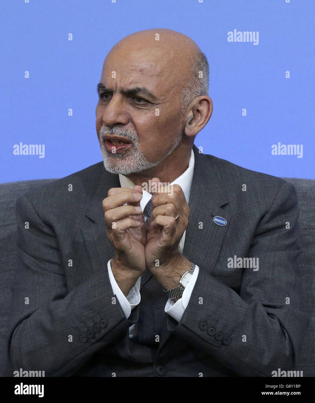 Afghan President Ashraf Ghani speaks during a session at the Anti ...