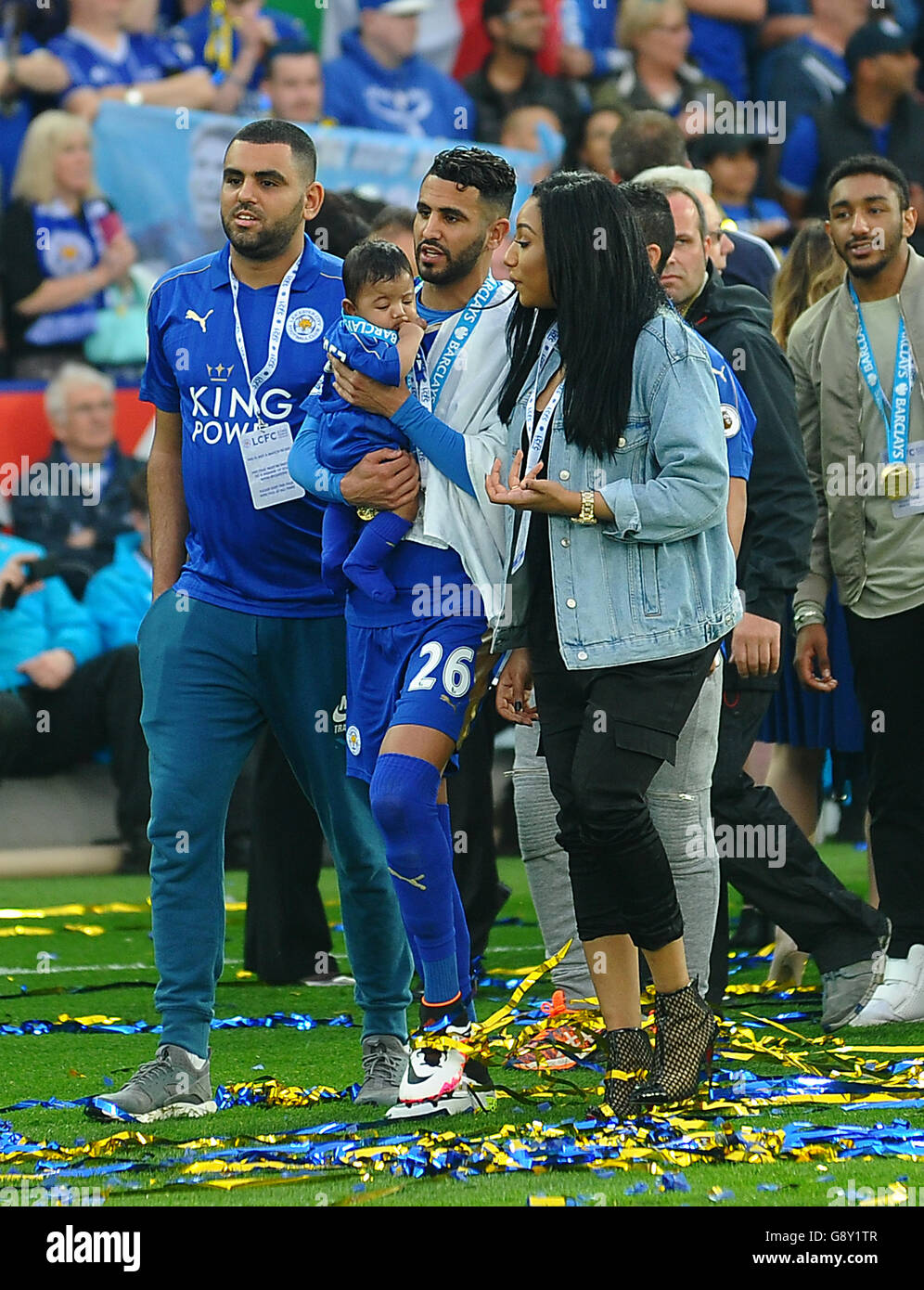Leicester City's Riyad Mahrez celebrates with his family Stock Photo ...