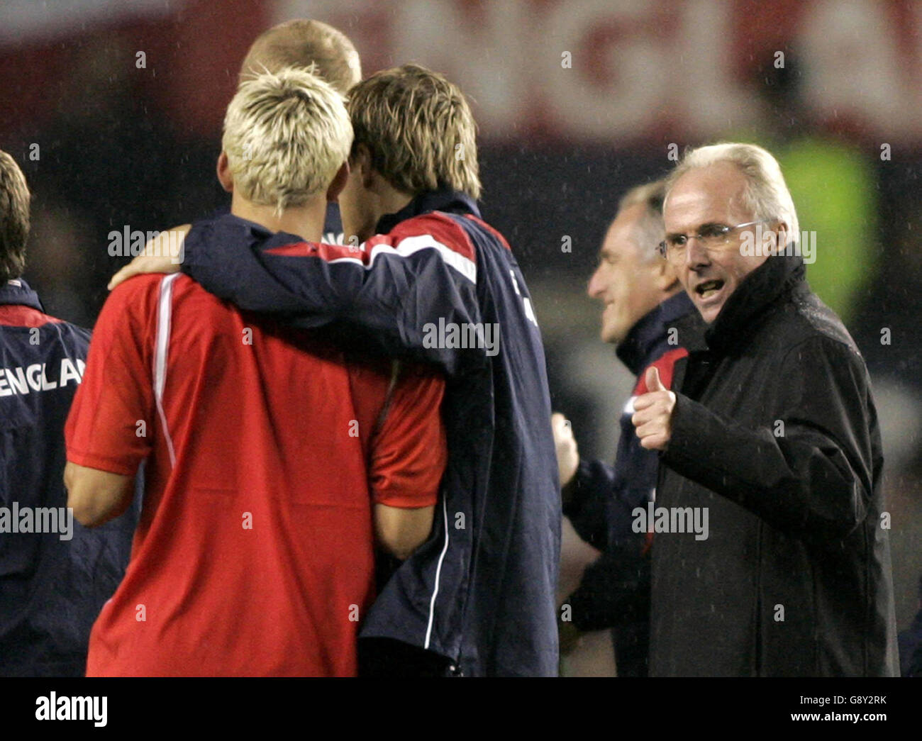 England coach Sven-Goran Eriksson gives the thumbs up after defeating ...