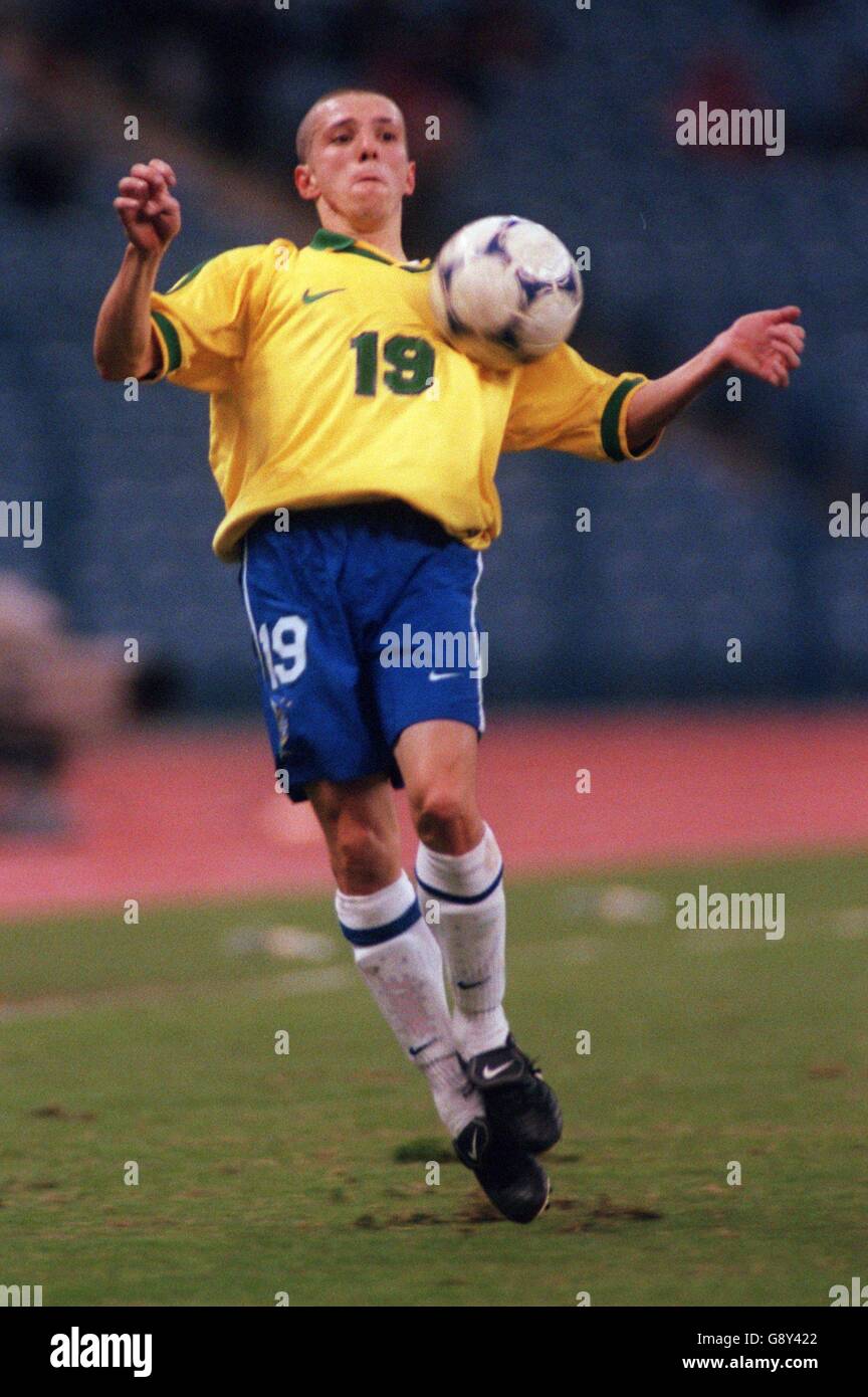 Juninho of brazil controls the ball on his chest hi-res stock ...
