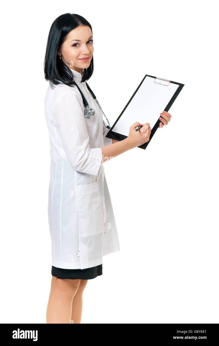 Female doctor holding clipboard Stock Photo - Alamy