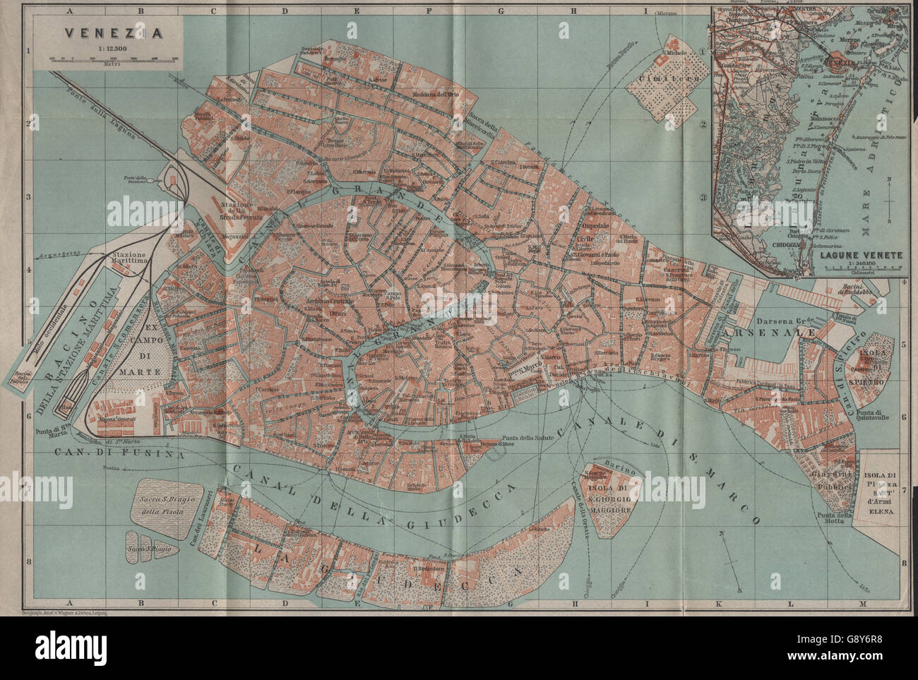 VENEZIA VENICE town city plan. Inset Lagune Venete. Lagoon mappa, 1909 ...
