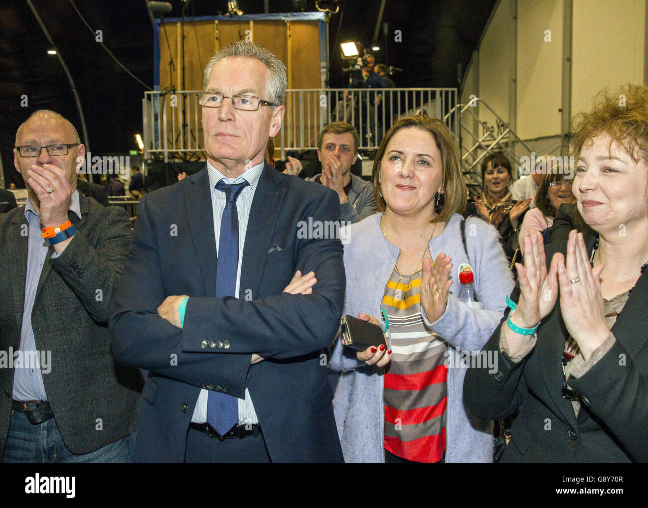 Sinn Fein's Gerry Kelly (second left) is elected as MLA for Belfast ...