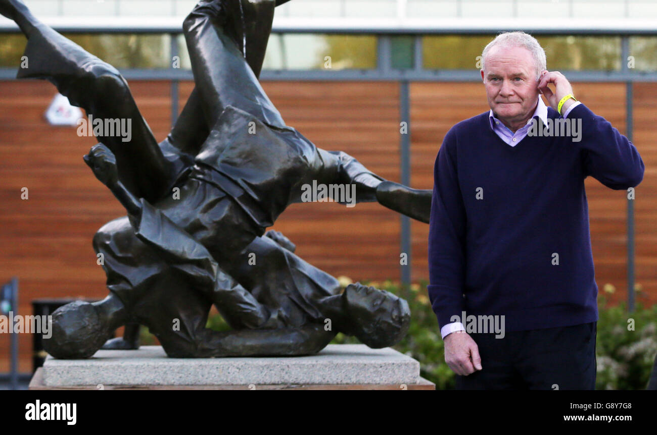 Sinn Fein candidate Martin McGuinness is interviewed outside the Foyle ...