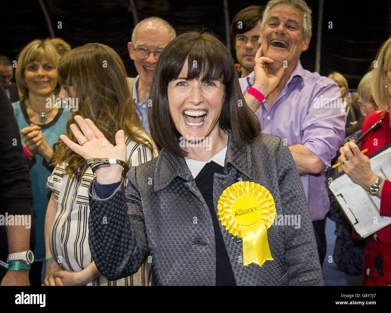 Alliance Party's Paula Bradshaw celebrates after become the MLA for ...