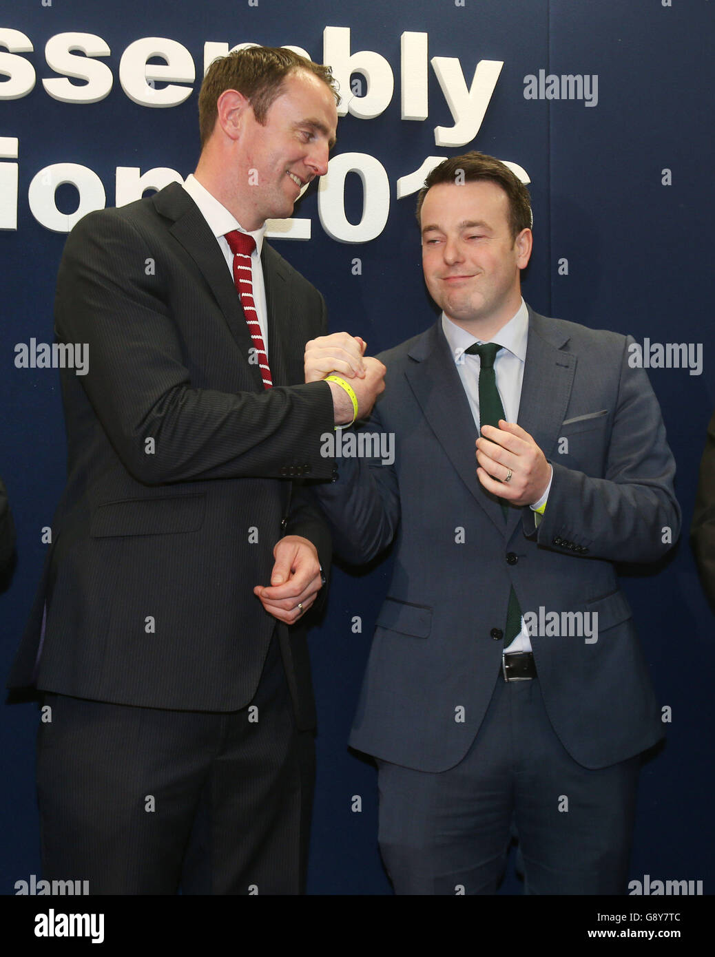 The SDLP's Mark H Durkan and Colum Eastwood, celebrate their election ...