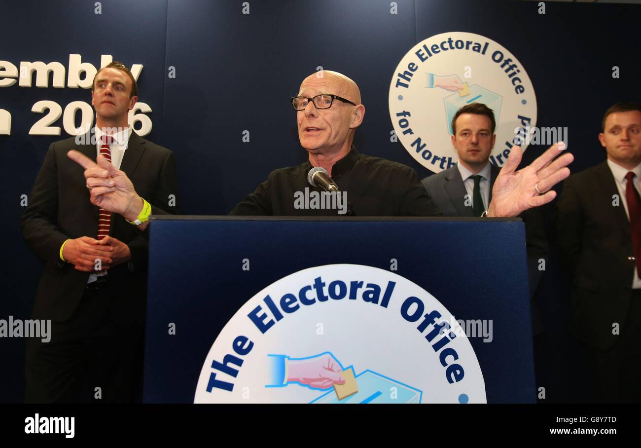 Sinn Fein's Martin McGuinness and SDLP Leader Colum Eastwood speaking ...