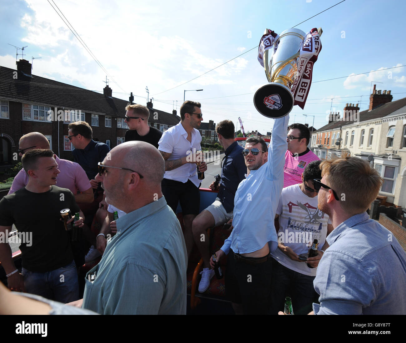 Northampton players during the open top bus parade in northampton hi ...
