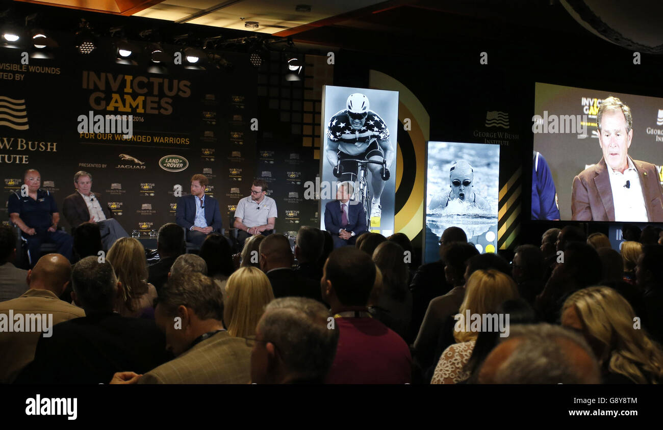 Prince Harry (third left) and former US President George W Bush (second ...