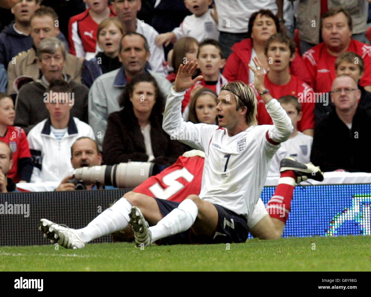 England's David Beckham reacts after his red card against Austria ...